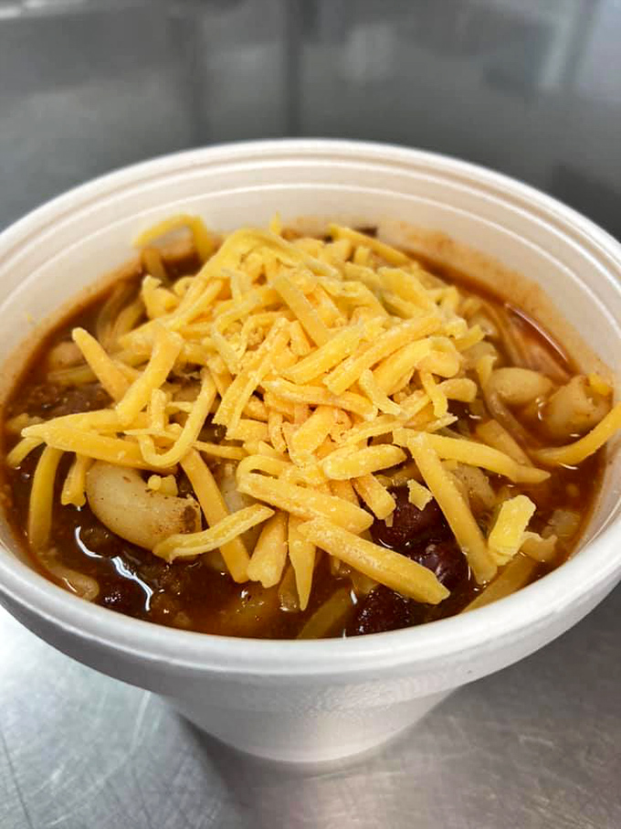 Homestyle chili crowned with a generous shower of shredded cheddar. Soul-warming and substantial—the bowl that makes you glad winter exists.