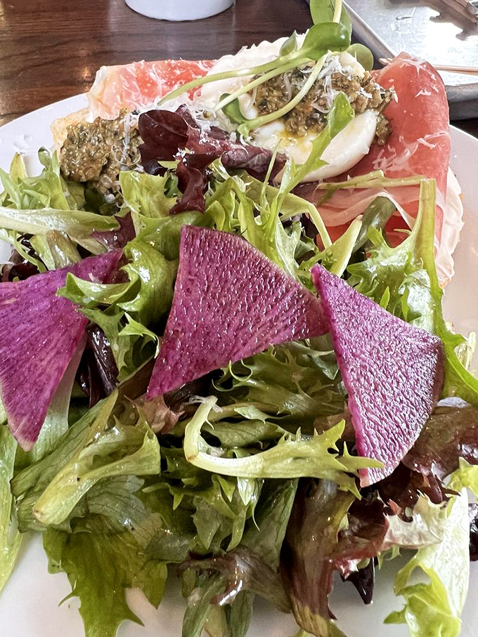A salad that proves vegetables can be exciting—with watermelon radish adding pops of color that make eating your greens feel like a celebration rather than an obligation.