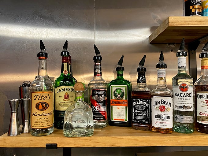 The adult beverage selection proves this isn't your grandparents' diner—though they'd certainly approve of the classics on display.