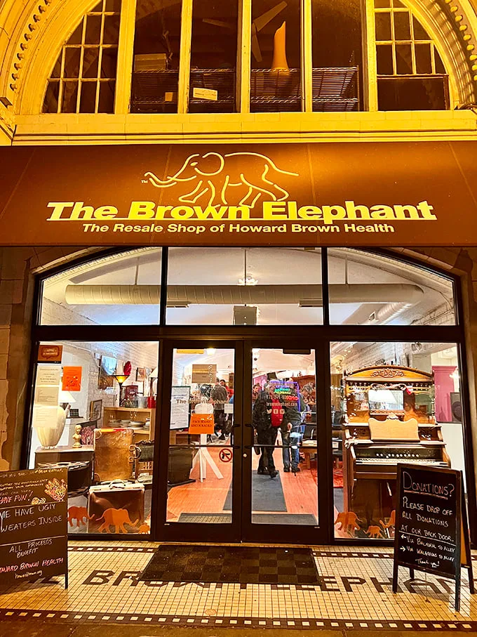 The evening glow transforms the entrance into a beacon for last-minute treasure hunters rushing to beat the closing bell.