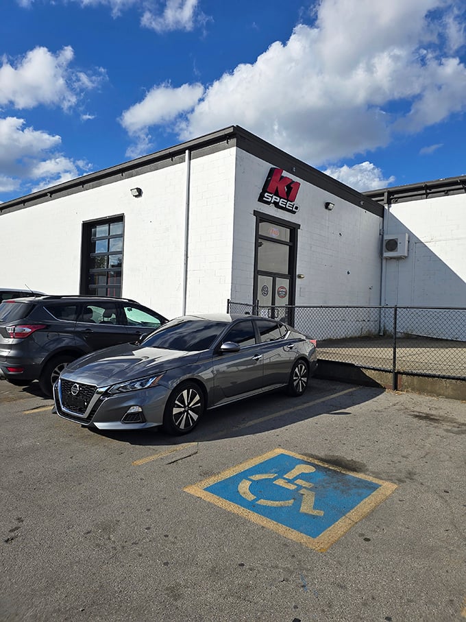 Even the parking lot sports the K1 Speed branding—your first hint that this isn't your average Nashville entertainment venue.