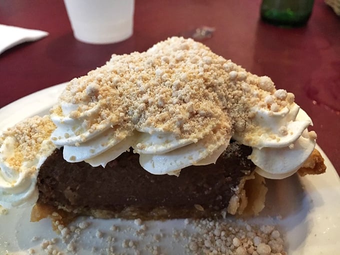 This isn't just pie—it's therapy with whipped cream. The graham cracker topping adds texture to what looks like life-changing chocolate silk.