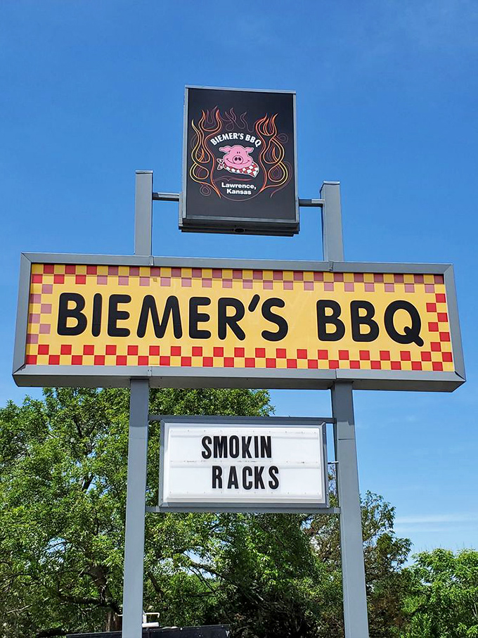 The sign that's launched a thousand road trips. "Smokin Racks" isn't just a statement—it's a promise that Biemer's keeps every single day.