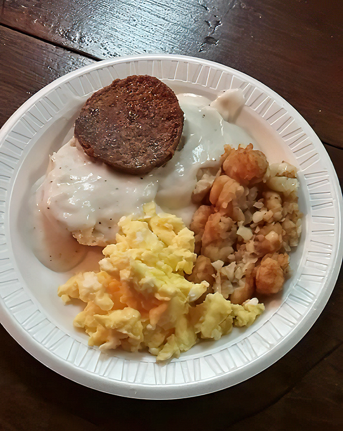 The breakfast platter that launches a thousand productive days—or at least gives you the caloric fortitude to face whatever's coming. This is how Indiana says "good morning."