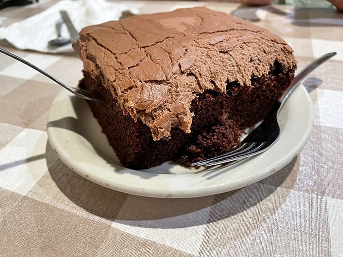 Chocolate cake with that crackly top and fudgy interior—the kind that makes you close your eyes with each heavenly bite.