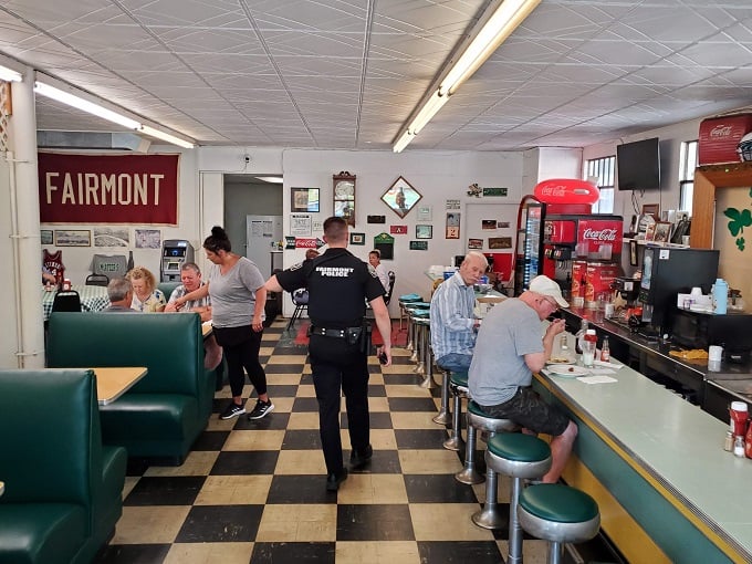 The morning rhythm of McAteer's – where police officers, retirees, and locals create the perfect small-town symphony.