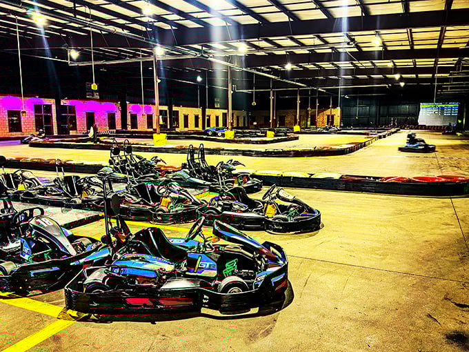 The track's wide curves and strategically placed tire barriers represent both opportunity and humility – much like attempting skinny jeans after 50.