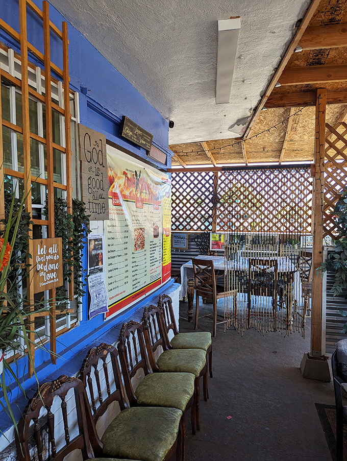 The waiting area isn't just functional – it's a gallery of inspirational quotes reminding you that good food is worth the wait.