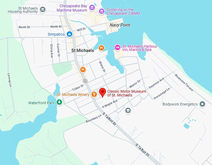 16. classic motor museum of st. michaels map