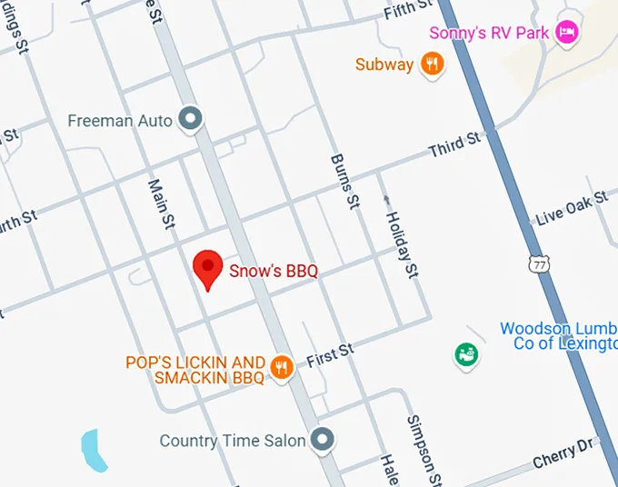 16. snow's bbq map