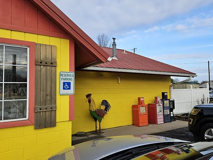 The sunshine-yellow exterior of Cathy's Corner isn't just a building—it's a mood-lifting promise of comfort food that delivers.