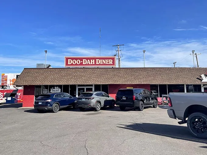 The Doo-Dah Diner's retro red exterior – where Wichita locals line up like it's giving away winning lottery tickets.