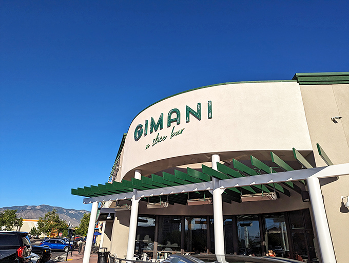 Gimani's curved façade catches the desert sun like a modernist mirage – proof that great pizza doesn't need to come from a dusty old building.