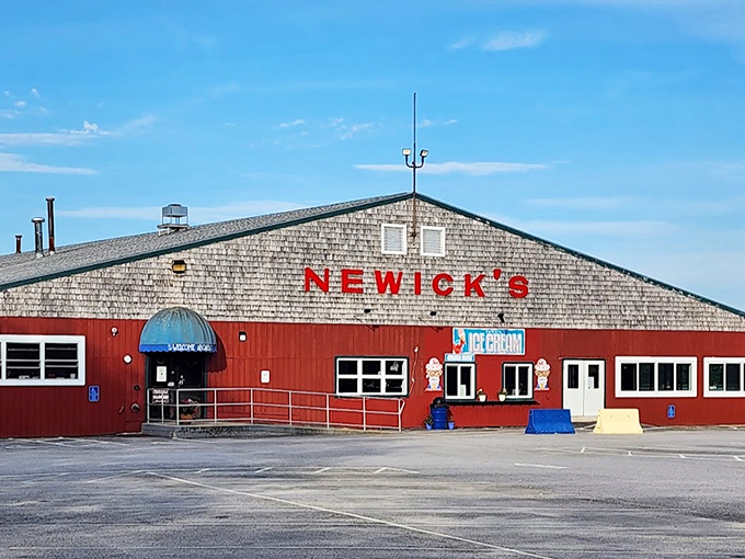 Newick's red barn-like exterior promises seafood so fresh, it might still be checking its email from the ocean.