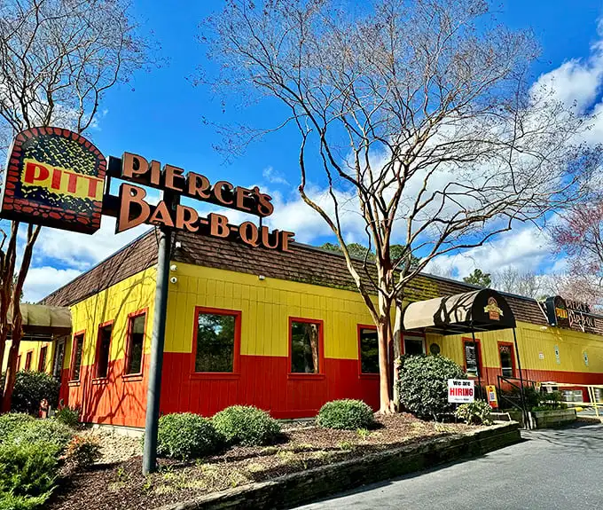 Pierce's vibrant yellow exterior isn't subtle – like a barbecue beacon calling to hungry travelers on I-64.