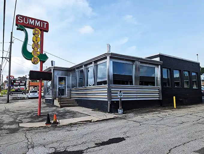 Summit Diner's gleaming stainless steel exterior isn't just eye candy—it's a time portal to when breakfast was considered the most important meal of the day.