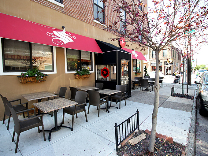 Outdoor seating at Santucci's – where Philadelphians debate the merits of square pizza while secretly planning their next visit.