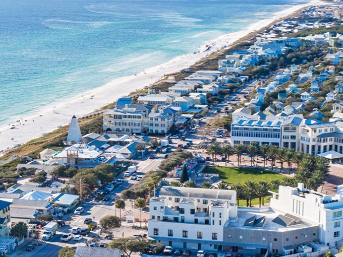 Seaside: White buildings kissing turquoise waters—this is Florida's architectural love letter to laid-back coastal living.