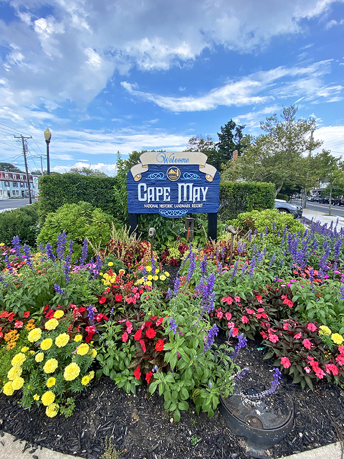 Mother Nature clearly got the memo about Cape May's aesthetic – even the welcome sign gets a technicolor garden party that would make Claude Monet jealous.