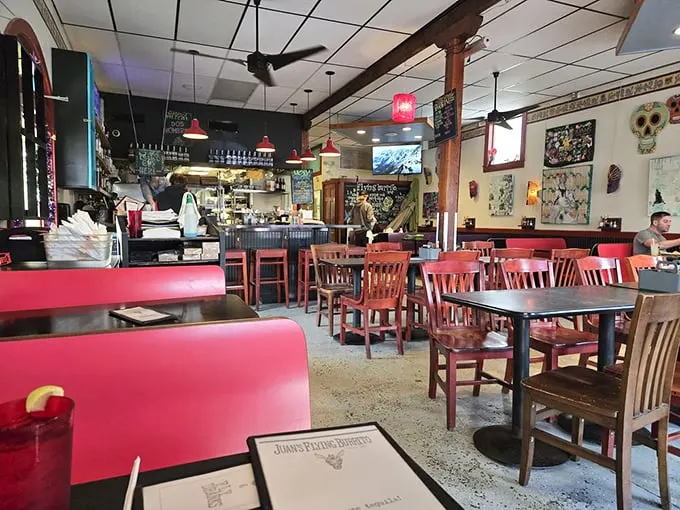Where Mexican meets rock 'n' roll. Red booths, colorful décor, and sugar skulls create that rare atmosphere where both foodies and musicians feel equally at home.