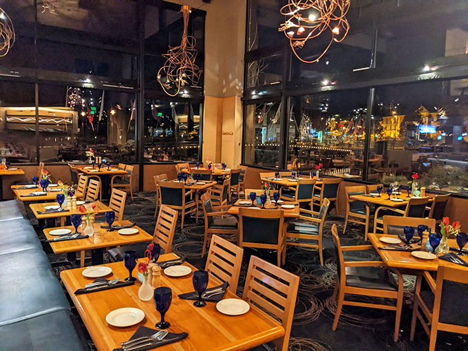 Dining after dark transforms Anthony's into a twinkling wonderland. These polished wood tables have witnessed countless "oohs" and "aahs" over perfect seafood presentations.