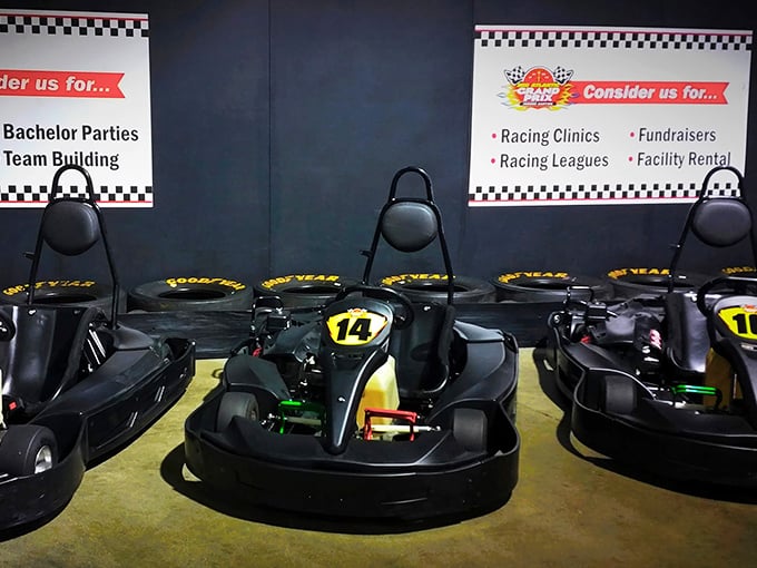 Pit stop perfection! These sleek go-karts aren't your childhood bumper cars – they're the perfect mix of speed and safety, like dating in your 50s.