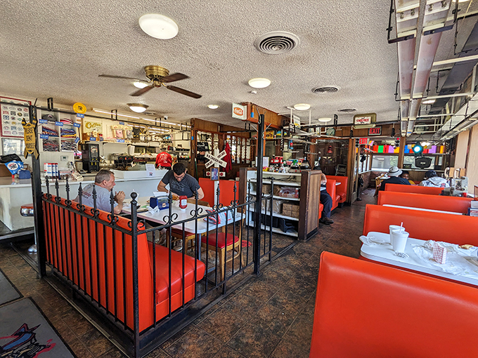 Step into a time machine where red vinyl booths and railroad memorabilia transport you to simpler days when dining out was an event, not just a meal.