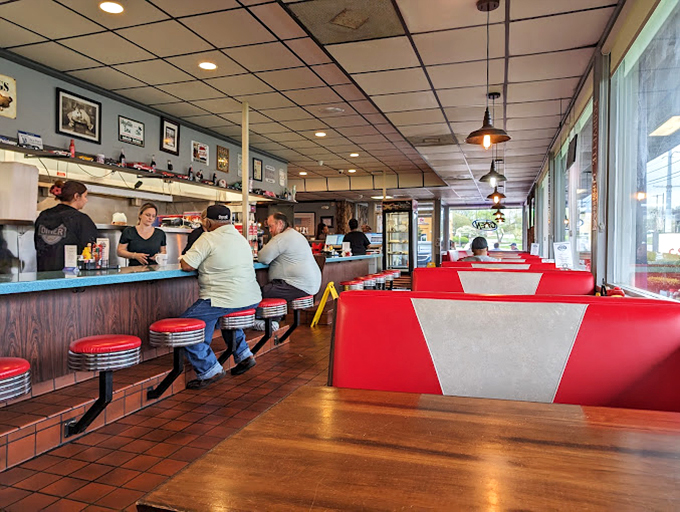 Classic Americana in every corner—red vinyl booths, counter seating, and the constant hum of conversation that's as comforting as the menu.