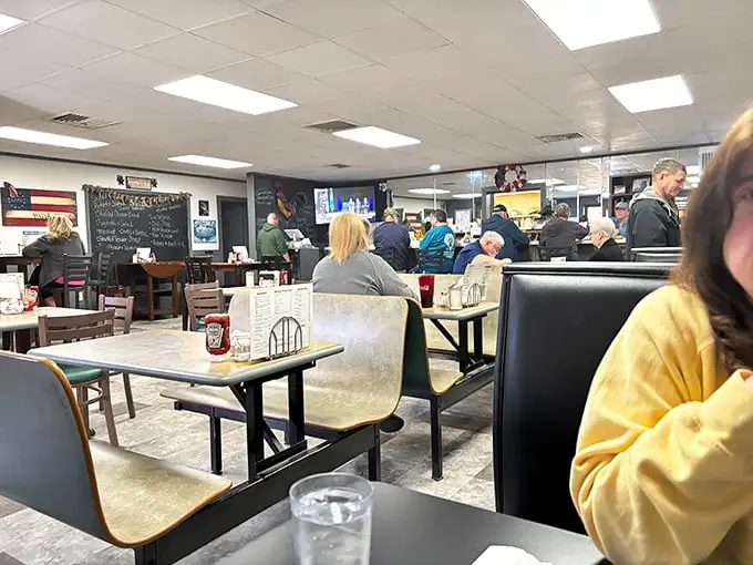 Inside, the bustling dining room hums with conversation and clinking silverware—the soundtrack of a true American diner where memories are made between coffee refills.