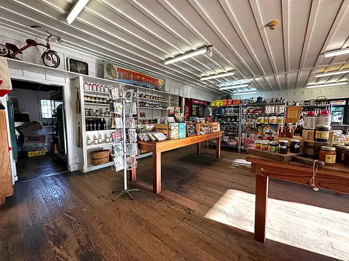 Sunlight streams across worn wooden floors, illuminating shelves stocked with essentials and treasures. This isn't just shopping—it's a journey through coastal California's pantry.