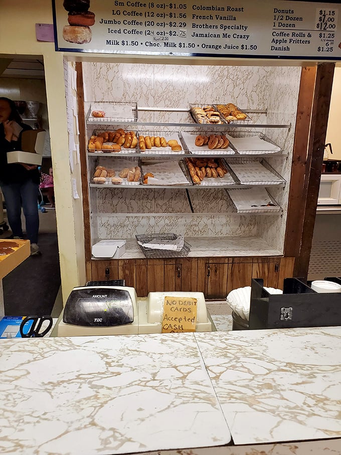 Old-school simplicity at its finest. No fancy display cases needed when the donuts speak this eloquently for themselves.