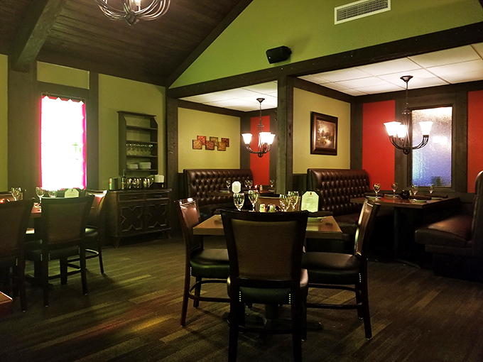 The dining room's rich colors and leather booths create the perfect backdrop for what's about to be the main character of your evening—dinner.