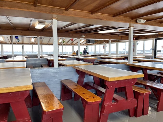 Picnic tables and water views—Brown's dining room is the culinary equivalent of a handshake deal. Simple, honest, and gets right to the point.