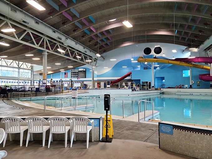 Spacious pools with a view. The architectural design lets in natural light while keeping Oregon's notorious rain at bay—genius level problem-solving.