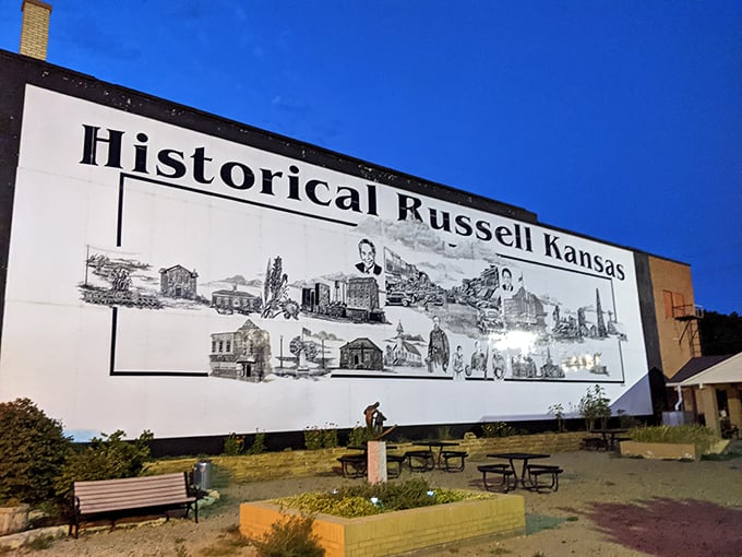 This striking mural doesn't just illustrate Russell's history—it's a love letter to small-town America, best appreciated with an ice cream cone at sunset.