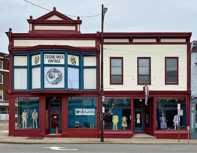 Casablanca Vintage's historic façade isn't just a storefront—it's a portal to decades past, where polyester and platform shoes still reign supreme.