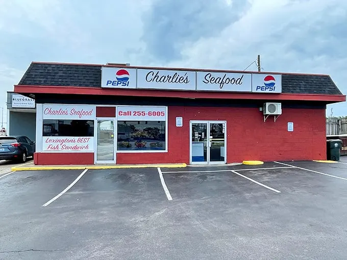 Charlie's bold red building stands out like a cardinal in winter. That "BEST Fish Sandwich" claim isn't just talk.
