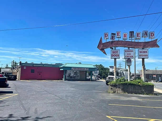 Deerhead's vintage arrow sign points the way to hot dog nirvana. Follow it for a taste of Delaware history.