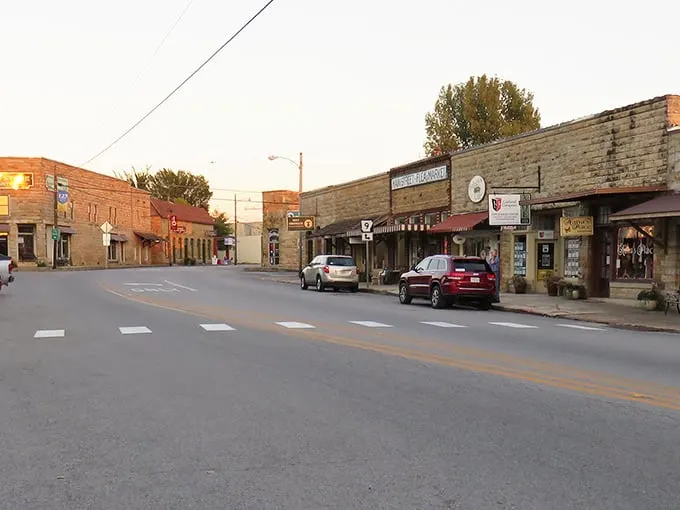 Mountain View's stone-lined main street – where time moves slower and banjos move faster than anywhere else in Arkansas.