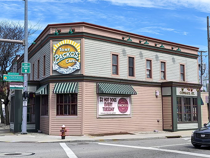 Tony Packo's corner presence in Toledo is like the Godfather of hot dog joints – commanding respect with every Hungarian-spiced bite.