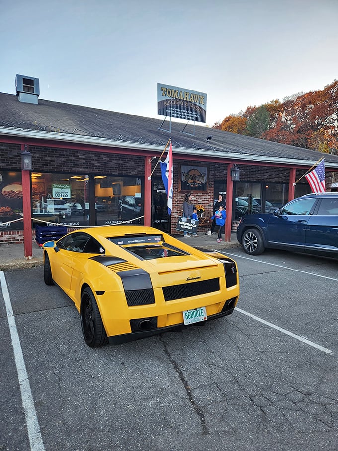 Even luxury sports cars pull up alongside pickup trucks here – great steak is the ultimate social equalizer!
