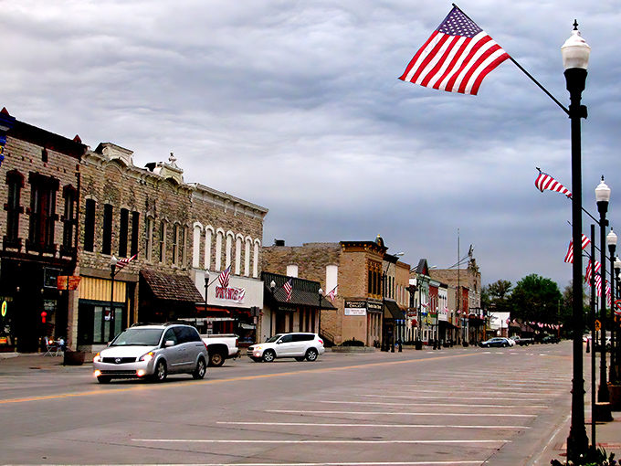 American flags flutter proudly along Wamego's main drag. This scene is so Norman Rockwell, you half expect to see him painting it!