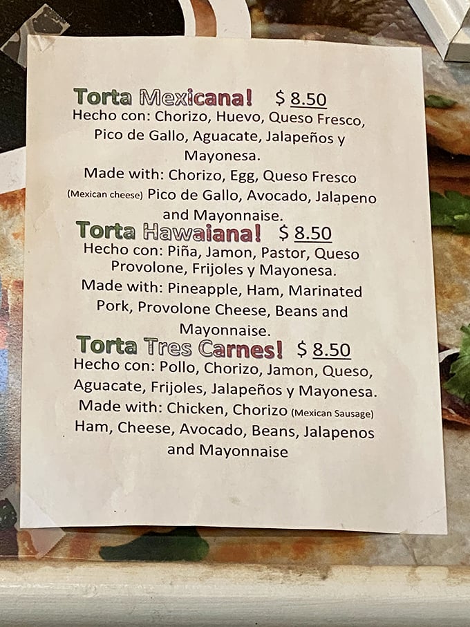 The torta menu reads like poetry for the hungry—chorizo, egg, and avocado forming perfect harmony in the Mexicana, while the Tres Carnes satisfies with a protein trifecta.