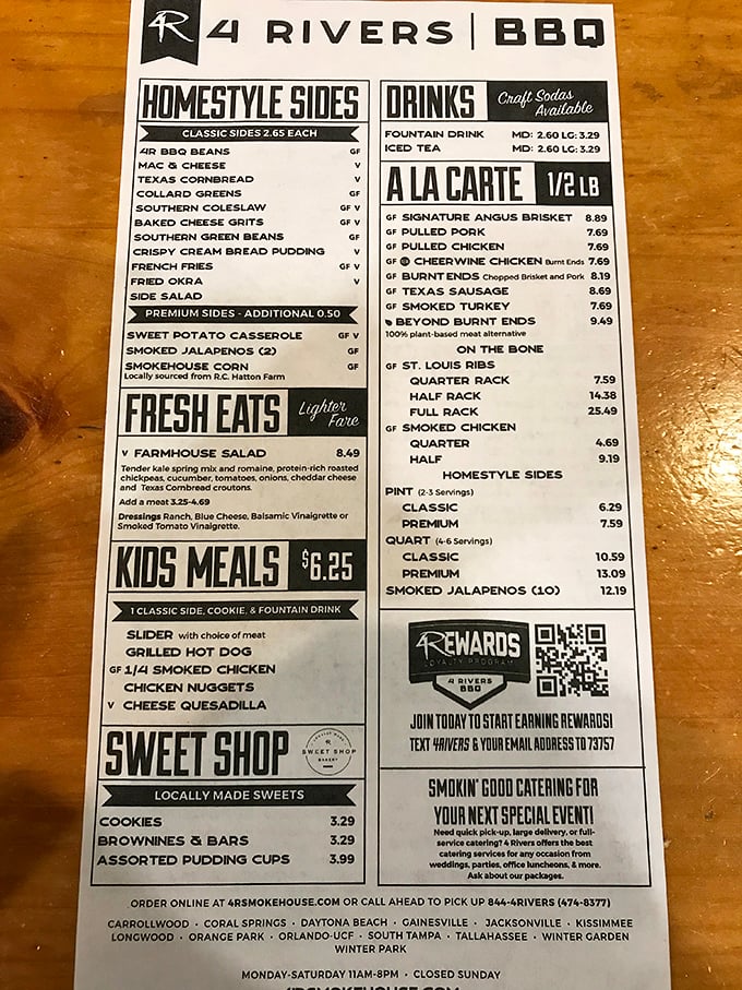 This menu isn't just a list of options—it's a roadmap to happiness. The hardest decision you'll make today is which smoked masterpiece deserves your undivided attention.