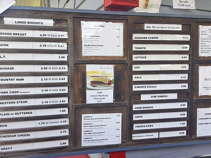 The menu board—a roadmap to happiness where every option leads to delicious satisfaction. Choose your own breakfast adventure!