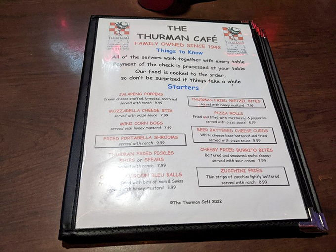 The menu promises "family owned" hospitality and a parade of appetizers that serve as opening acts for the main event burgers to come.