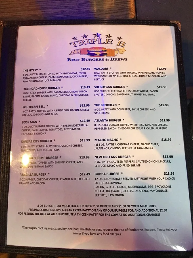 This menu isn't just a list—it's a roadmap to burger paradise. Each creation has a personality as distinct as the cities they're named after.