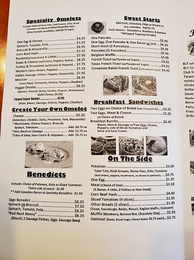 The menu reads like a love letter to American classics – breakfast all day is civilization's greatest achievement.