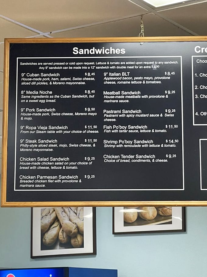 The sandwich board reads like a love letter to Cuban-American cuisine. Each option promises a different path to satisfaction.
