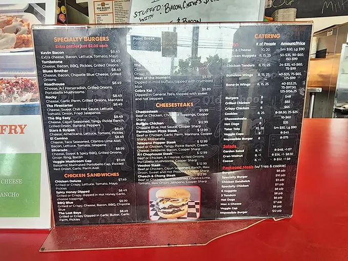 The menu board reads like a love letter to comfort food classics. So many choices, so little stomach space—a delicious dilemma.
